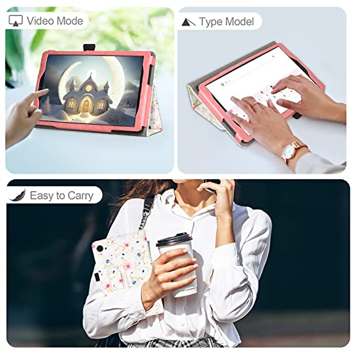 Caweet Case for TCL Tab 8 LE (Model: 9137W) 2023 Release, (𝐍𝐨𝐭 𝐅𝐢𝐭 𝐓𝐂𝐋 𝐓𝐚𝐛 𝟖 𝐌𝐨𝐝𝐞𝐥: 𝟗𝟎𝟑𝟖𝐒), Premium Leather Stand Cover with Magnetic Closure, White Flower