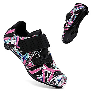 Ksloutdoor Peloton Unisex Cycling Shoes Women Bike Outdoor Sports Shoes Road Bike Cycling Shoes for Men SPD Indoor Peloton Bike Shoes Compatible SPD Cleats Riding Shoe Black Size 6/8