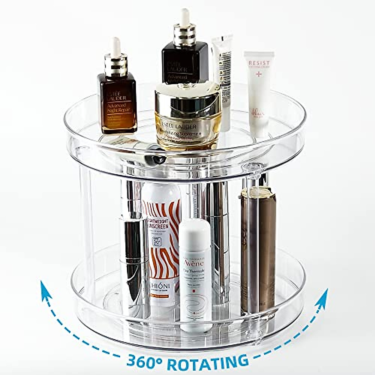 Lazy Susan Turntable 2-Tier Pantry Organization and Storage Spice Rack Spinning Cabinet Organizer Rotating Condiment Tray Spinner for Kitchen Vanity Bathroom Jewelry Makeup Cosmetic 9.2-Inch Clear
