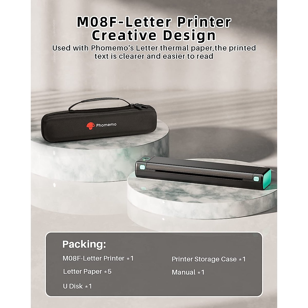 Phomemo Portable Printer - Wireless & US Letter Folding Thermal Paper Size 8.5" x 11",100 Sheets & Case, Inkless Thermal Compact Printer, Compatible with Android and iOS Phone & Laptop heat transfer p