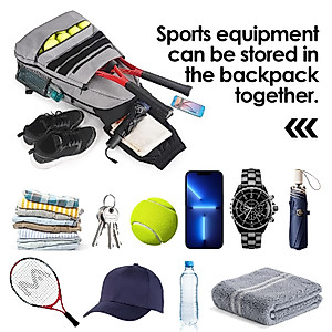 Tennis Backpack for Men Women, Large Tennis Bag Holds 2 Rackets with Ventilated Shoe Compartment, Waterproof Racket Bags for Badminton Pickleball Squash Racquetball, Bonus A Tennis Ball Waist Pouch