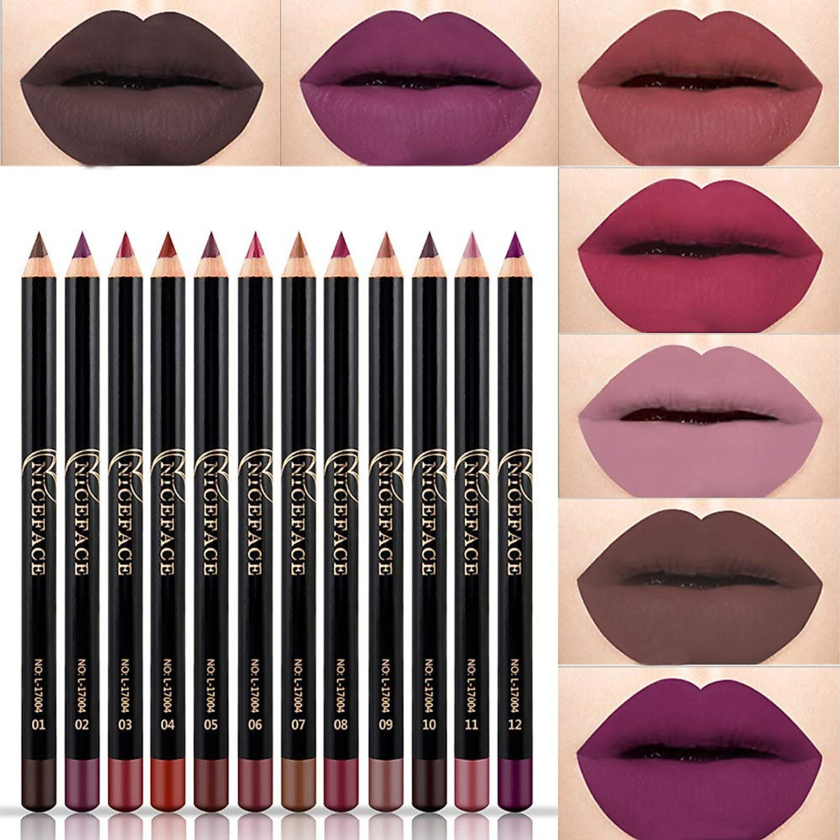 MAEPEOR Matte Lip Liner 12 PCS Nude Brown Series Highly Pigmented and Smoothly Velvet Lipliner Pencil Set Long Lasting and Waterproof Durable Lip Liners (12PCS-1)