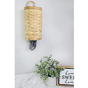 AuldHome Wicker Grocery Bag Holder (Natural); Wall-Mounted Rustic Farmhouse Plastic Bag Dispenser for Kitchen or Laundry Room