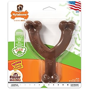 Nylabone Flexi Chew Wishbone Dog Chew Toy - Flexible Dog Toy for Moderate & Gentle Chewers - Flavor Medley, Wolf/Medium (1 Count)