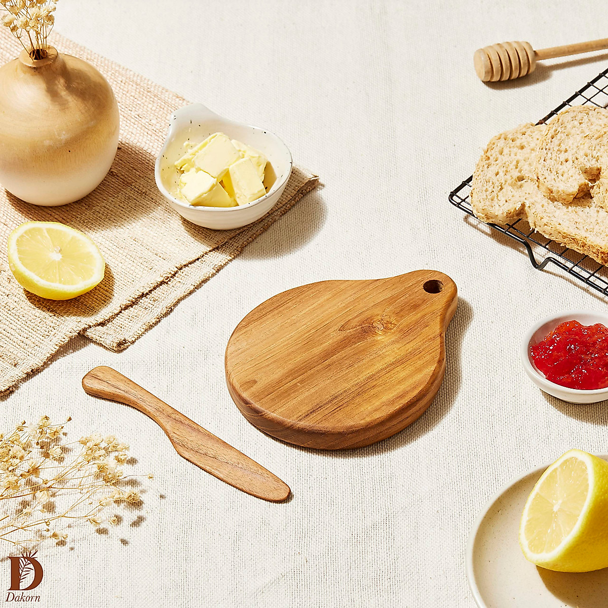 Dakorn Tiny Wooden Chopping Board 5", Mini Cutting board with handle for small fruit on Drink corner, Bar Cabinet & Butter Knife, Butter Spreader, Breakfast Spreads…