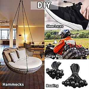 10mx4mm Marine Grade Bungee Shock Cords Elastic Tie Down Straps Cable Kayak Stretch String Rope for Marine Kayak, Trailer Strap, Shoe Laces, Hammocks, DIY Crafting (Black)