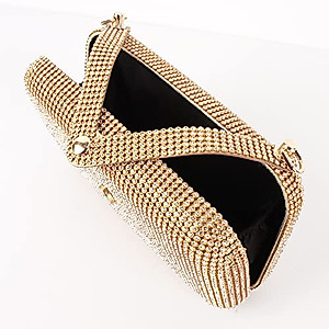 Reberomantic Women Shiny Metal Handbag Chain Vintage Evening Clutch Purse (T-button gold)