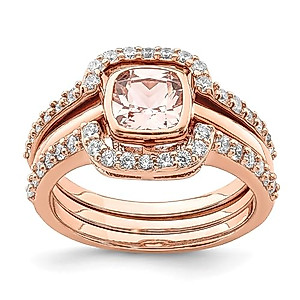 IceCarats 925 Sterling Silver 3-piece Rose Tone Pink Rhinestone Crystals Cubic Zirconia CZ Wedding Band Engagement Ring Bridal Jewelry Set
