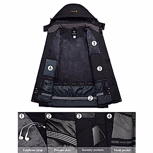 GEMYSE Women's Mountain Waterproof Ski Snow Jacket Rain Winter Jacket Coat Hooded Windproof Parka(Black,Large)