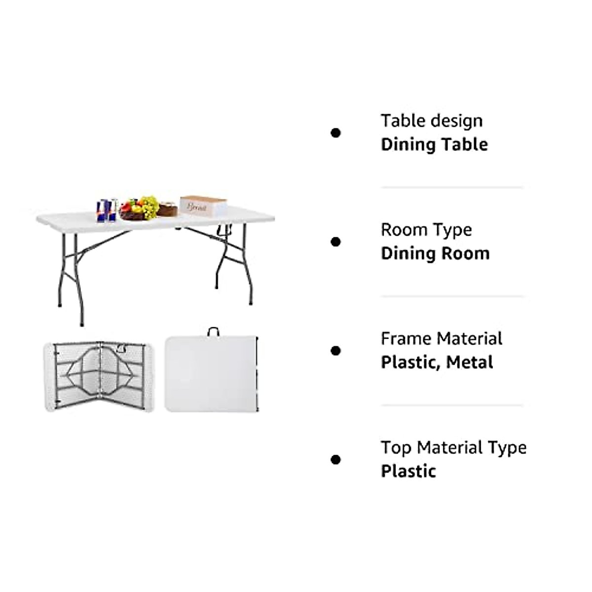 FDW Folding Tables, Plastic 6ft Folding Table,Half Portable Foldable Table for Parties, Backyard Events,White