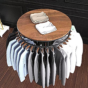 QQXX Round Clothing Rack,Walnut Wood Clothes Rack,Rotating Clothes Display Rack Circle,Clothing Garment Rack with Topper,freestanding Clothes Racks Coat Rack for Hanging Clothes Clothing Store Use