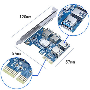 JMT PCI-E 1x to 16x Riser Card PCI-Express 1 to 4 Slot PCIe USB3.0 Splitter 1 to 4 Adapter GPU Riser Card for BTC Bitcoin Miner Mining (PCIE 1 to 4USB Card Blue)