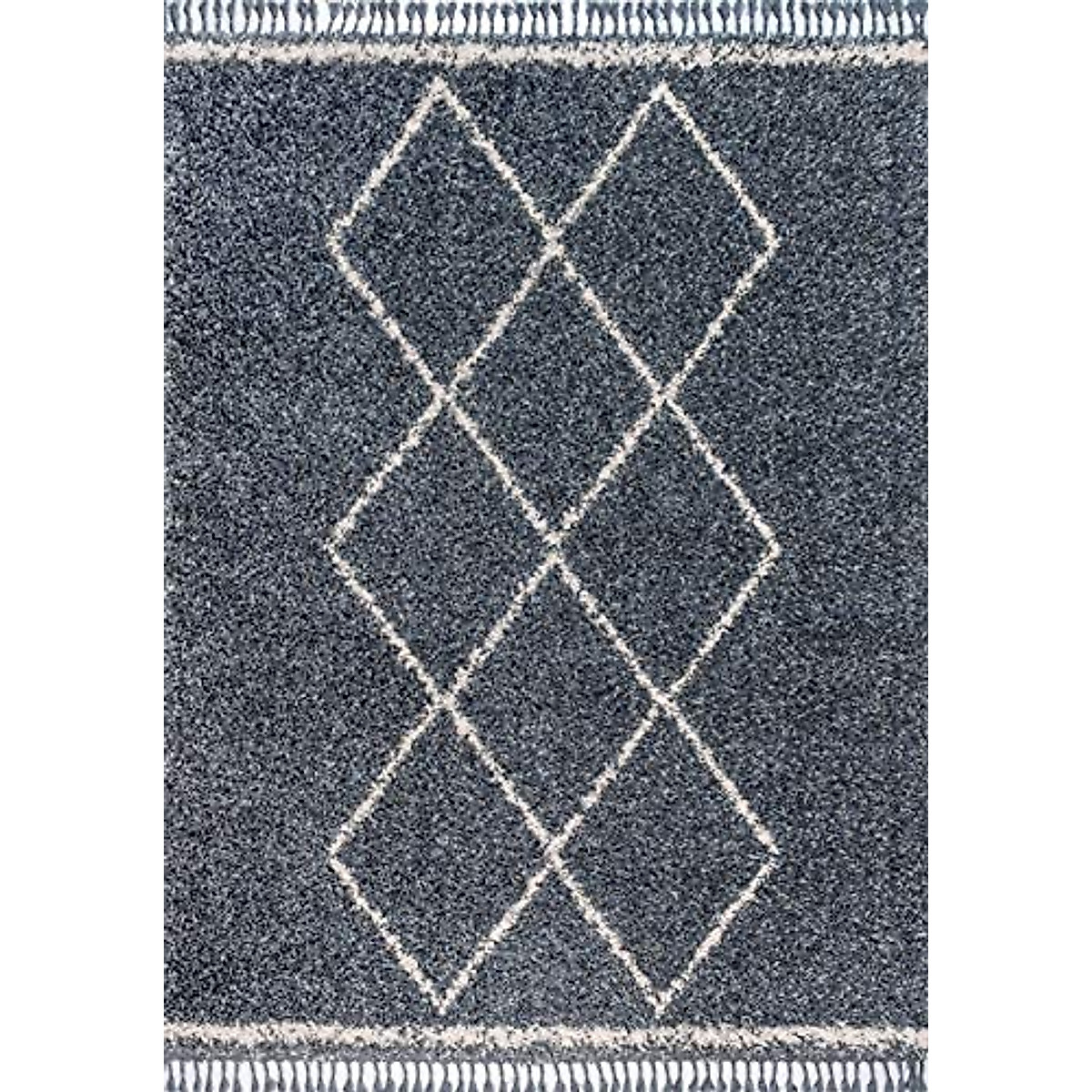 JONATHAN Y MCR103A-4 Mercer Shag Plush Tassel Moroccan Tribal Geometric Trellis Indoor Area-Rug Bohemian Easy-Cleaning High Traffic Bedroom Kitchen Living Room, 4 X 6, Denim Blue/Cream