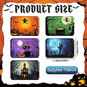 Rtteri 10 PCS Halloween Serving Trays Party Decorations 11 x 7.5 Halloween Food Trays Halloween Tray Halloween Party Trays for Halloween Theme Dessert Cupcake Birthday Party Tableware Supplies