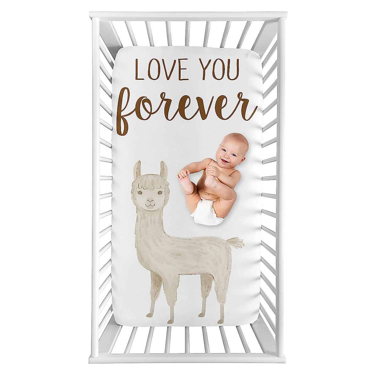 Sweet Jojo Designs Boho Llama Boy Girl Fitted Crib Sheet Baby Toddler Bed Nursery Photo Op - Gender Neutral Beige Taupe Tan White Bohemian Southwest Aztec Watercolor Mountain Cactus Farmhouse Animal