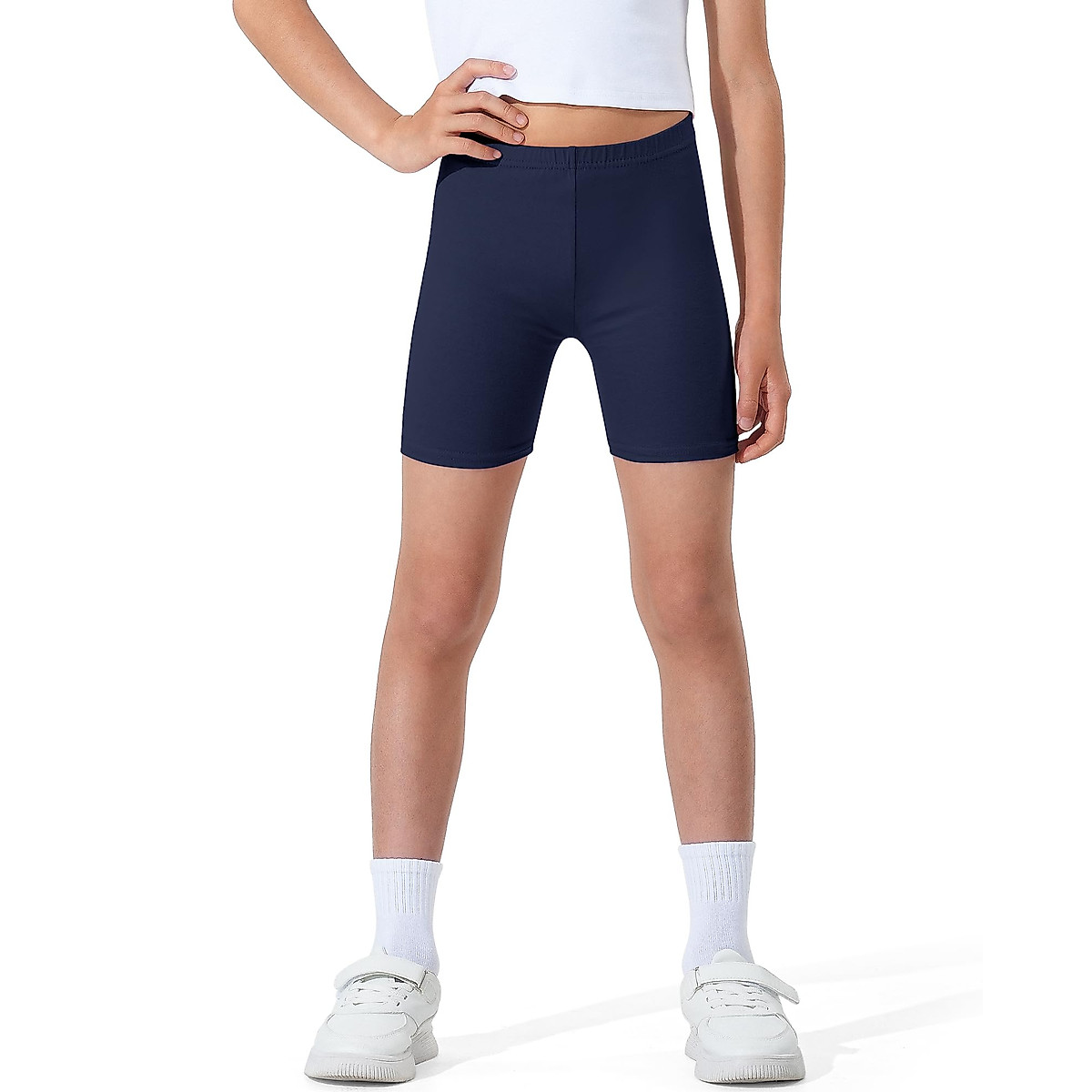 BOOPH Girls Bike Shorts Kids Cartwheel Shorts Biker Dance Shorts for Toddler Girl 3 Pack 5-6T Black Navy Rose Red