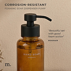 MaisoNovo Glass Foaming Hand Soap Dispenser 14 Oz | Amber Foaming Soap Dispenser Black Pump x 1 w/Labels