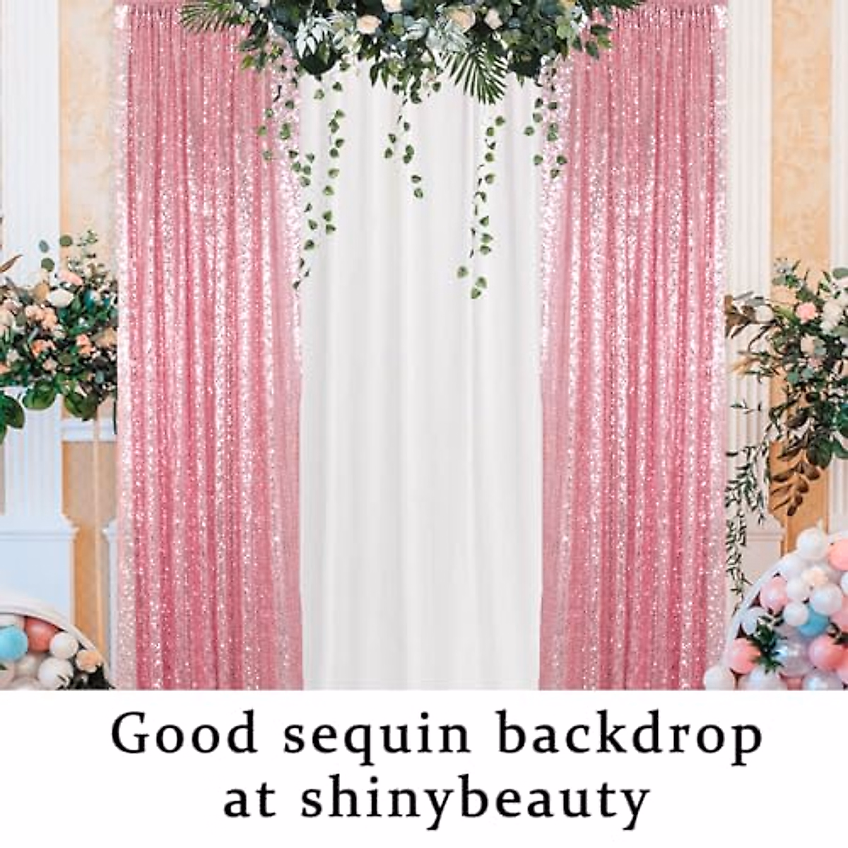 ShinyBeauty Backdrop Curtain Rose Pink Sequin Backdrop Curtain 4x8ft Shimmer Backdrop Curtain 2 Panels Seamless Photography Background Halloween Decoration