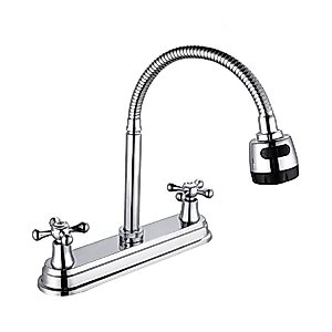 SOLVEX 2 Handle Kitchen Sink Faucet, High Arc 360 Swivel Stainless Steel Pipe 3 Hole Kitchen Faucet, Commercial Modern Chrome Kitchen Sink Faucet with Flexible Spout, SP-80202