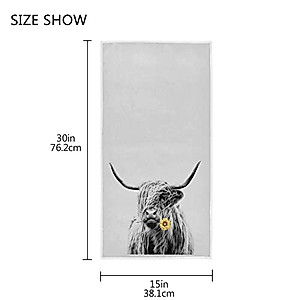 Pfrewn Highland Cattle Cow Sunflower Hand Bath Towels Soft Absorbent Bathroom Guest Towel Hanging Kitchen Dish Towel for Home Decor 16x30 in