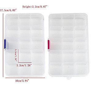 BOGEEL 15 Grids Clear Plastic Jewelry Box Organizer Storage Container with Removable Dividers with Adjustable Dividers for Bead