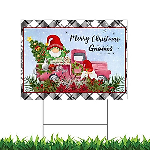 Lawn Yard Signs Merry Christmas Gnomes Red Truck Corrugated Plastic Lawn Sign Quotes Xmas Winter Holiday for Garage Sales Rent Open House Construction 12"x18"