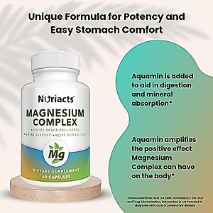 Nutriacts Magnesium Complex 60 Capsules: 4-in-1 Energy, Mood, Sleep, Digestive Support with Aquamin - Gentle to Stomach, High Absorption Formula for Optimal Health - Magnesium 500mg