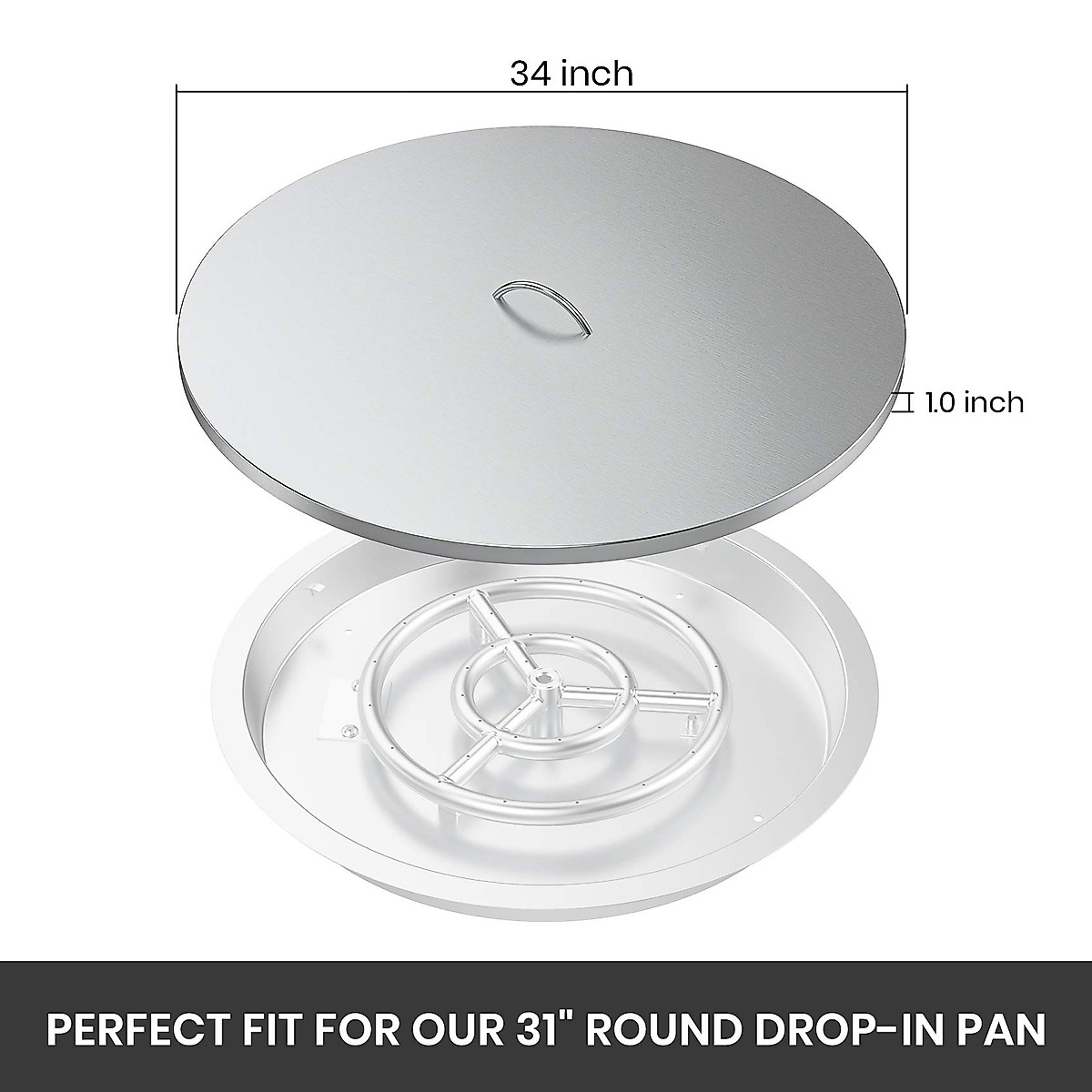 Stanbroil 34" Stainless Steel Fire Pit Cover Fits 31" & 30" Round Drop-in Fire Pit Pan
