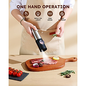 Sangcon Electric Salt and Pepper Grinder Set, Automatic Pepper Mills with LED Light, Battery Powered Salt and Pepper Shakers with Stand, Adjustable Coarseness, One-Handed Operation, Stainless Steel