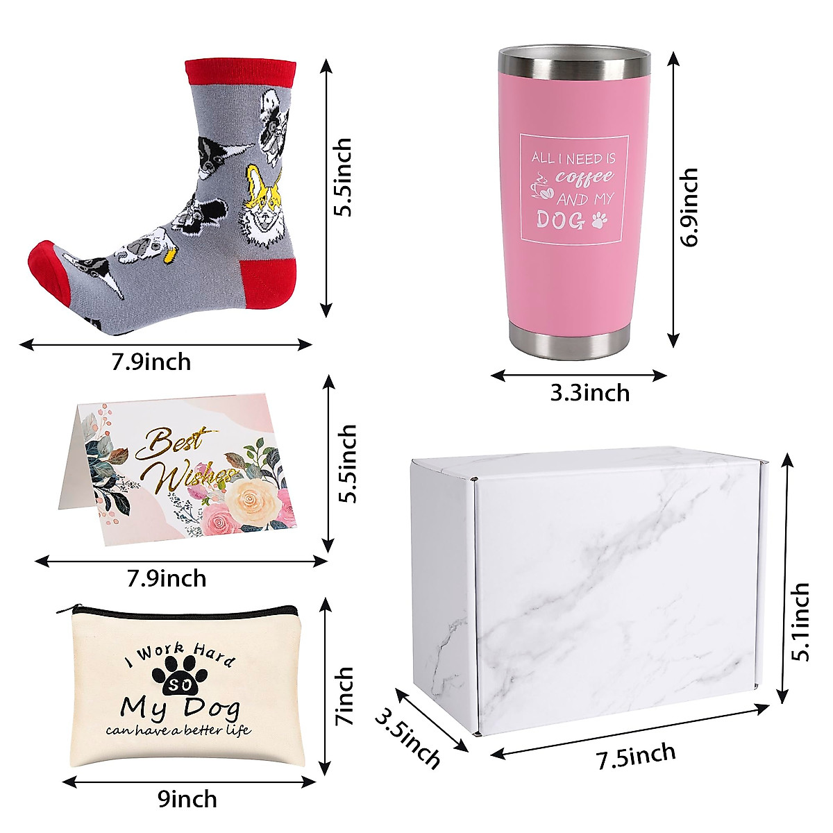 Kolewo4ever 7 Pieces Dog Mom Gifts for Women Best Dog Lovers Women Gifts with Tumbler Makeup Bag Scented Candle Socks Key Chain Greeting Card for Dog Lover Dog Mom Christmas Gift