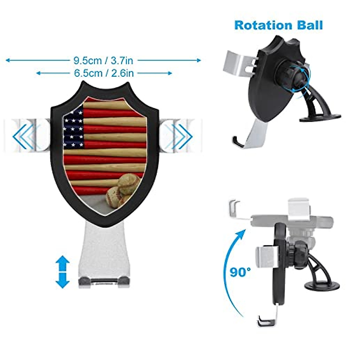 Baseball Bat American Flag Car Phone Mount Holder for Car Dashboard Windshield Air Vent Phone Stand Compatible with Most Cell Phones