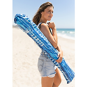 AMMSUN Beach Umbrellas for Sand Heavy Duty Wind Portable, 6.5 ft Beach Umbrella with Sand Anchor & UV Protection, Outdoor Patio Umbrella with Carry Bag for Beach Patio Garden Outdoor, Geometric Blue