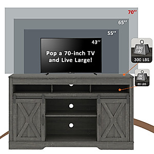FansaFurn Farmhouse TV Stand for 65+ Inch TV, 34'' Tall Entertainment Center with Sliding Barn Doors, Rustic Wood Media Console Storage Cabinet Television Stand for Living Room, Bedroom (Dark Grey)