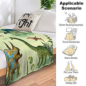 Dinosaur Soft Throw Blanket 60"X50" Lightweight Flannel Blanket for Couch Bed Sofa Home Living Room Decor Travelling Camping for Kids Adults