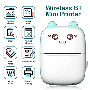 Mini Printer Portable, Pocket Thermal Printer with 7 Rolls Paper, Bluetooth Wireless Smart Printer for Photo Picture Office Receipt Label Note QR Code Inkless Printing with iOS Android APP (Blue)