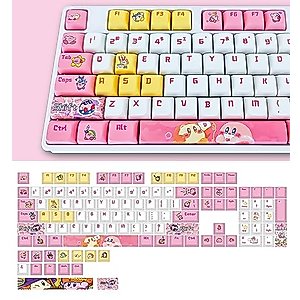 Kirby Pink XDA Keycaps for MX Switches Cute Japanese Anime Mechanical Gaming Keyboard, PBT Custom Key Caps Set