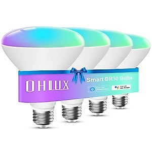 OHLUX Smart BR30 Light Bulbs Compatible with Alexa, Dimmable RGBCW Color Changing Flood Light Bulb, E26 10W 900LM Bright White for Cans Recessed Fixture