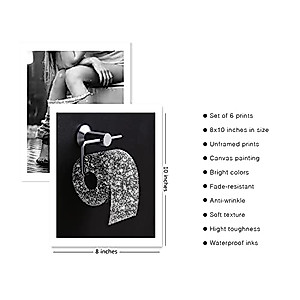 SIKYUCOR Bath Wall Decor Funny Bathroom Wall Art Prints Glam Glitter Tissue Toilet Paper Artwork Wall Black and White Silver Grey Modern Fashion Minimalist Lines Art Decor (8"x10" UNFRAMED)