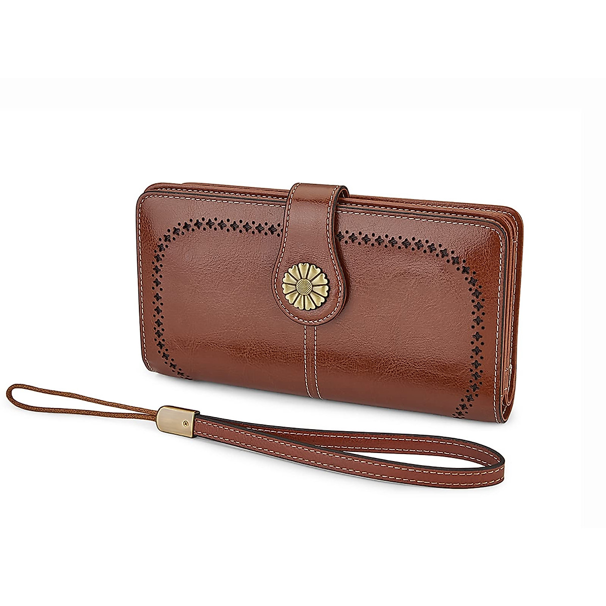 VANNANBA Womens Wallet Long Large RFID Oil-waxed Leather Clutch Wallet Wristlet Organized Purse