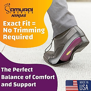 Samurai Insoles Ninjas Plantar Fasciitis Relief Insoles - Podiatrist Designed, Orthotic Lab Made in The USA Arch Support Shoe Insert for Mens 9-9.5 or Womens 11-11.5