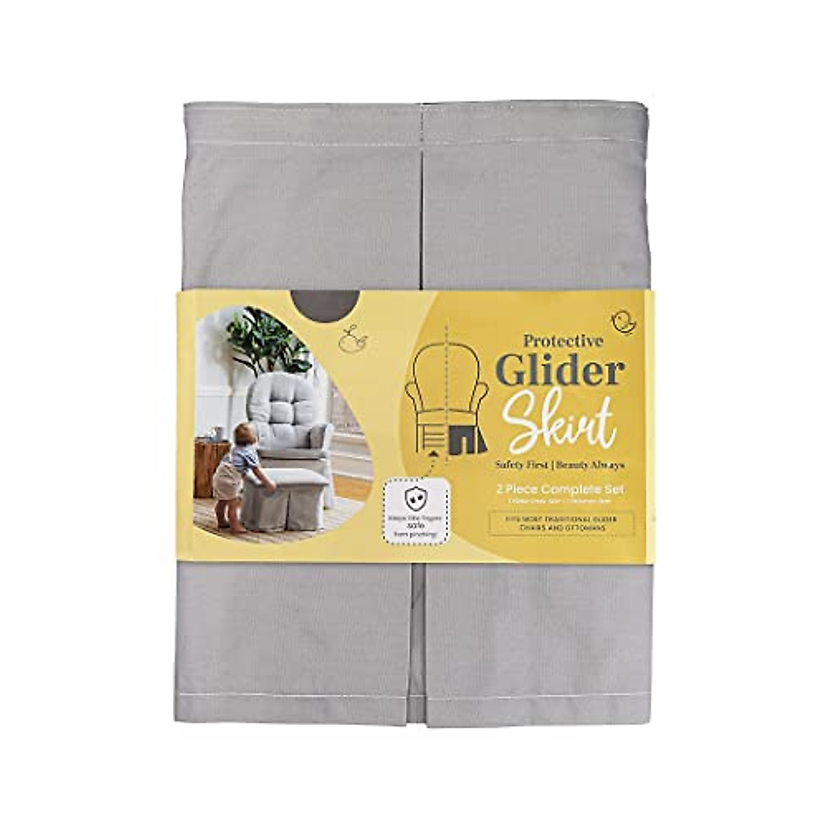 Glider Skirt, Universal Fit Safety Skirt for Glider Chair and Ottoman for Nursery, Baby Proofing Pinch Guard, Glider Chair and Ottoman Sold Separately, Lunar Grey Color