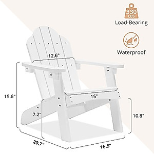 LUE BONA Kids Adirondack Chairs Set of 4, White Poly Lumber Plastic Adirondack Outdoor Chair, Toddler Patio Chair for Fire Pit, Balcony, Backyard