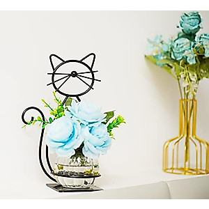 Joyathome Desktop Glass Planter Vase Holder, Metal Cat Plant Terrarium Stand for Plants Creative Decorations for Home Patio Lawn Garden