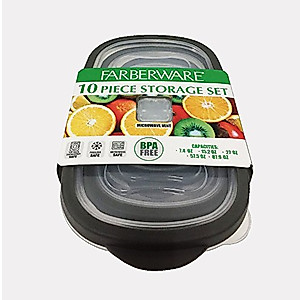 FARBERWARE 10 Piece Plastic Rectangle 'Vented' Nesting Food Storage Set, Gray