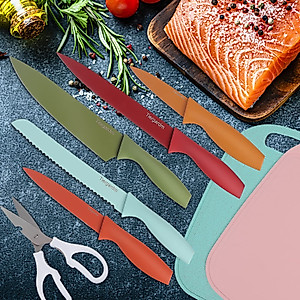 Tiergardm 8 Pcs Knife Sets 8'' Chef's Knife 8'' Bread Knife 8'' Slicer Knife 5'' Utility Knife 3.5'' Paring Knife 3.2'' Kitchen Shears and 2 Cutting Mats