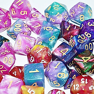 SmartDealsPro 6 x 7 Sets (42 pcs) Glitter Polyhedral Dice Sets with Pouches for DND RPG MTG Dungeon and Dragons Table Board Roll Playing Games D4 D8 D10 D12 D20 (6 Sets)