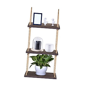 GREENADSCAPE 1 Set Wall Mount Hanging Shelves Home Decor Living Room Decor Bedroom Decor Shelf Storage Racks Swing Rope Farmhouse Shelves Wall Sundries Phone Holder Rope Floating Shelves Wood