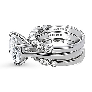 BERRICLE Sterling Silver East-West Wedding Engagement Rings Cubic Zirconia CZ Solitaire Ring Set for Women, Rhodium Plated Size 7