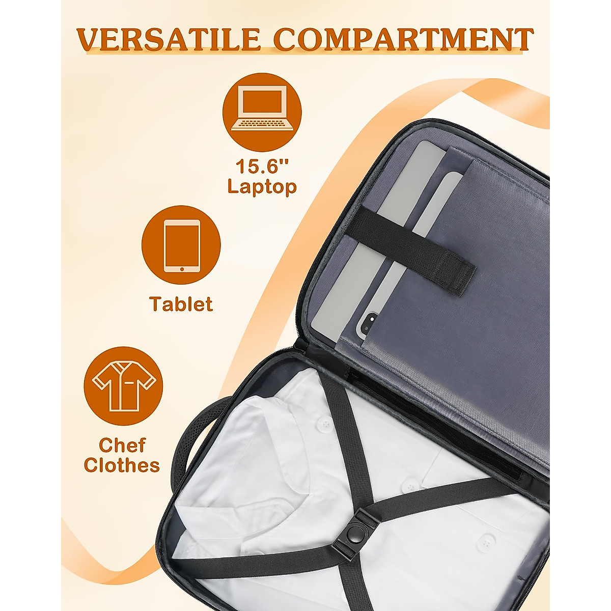 PEKREWS Chef Backpack with Knife Roll Bag, 40+ Slots Pockets for Knives Laptop and Kitchen Utensils Storage, Water-resistant Professional Chef Knife Case Gifts for Men and Women, Black