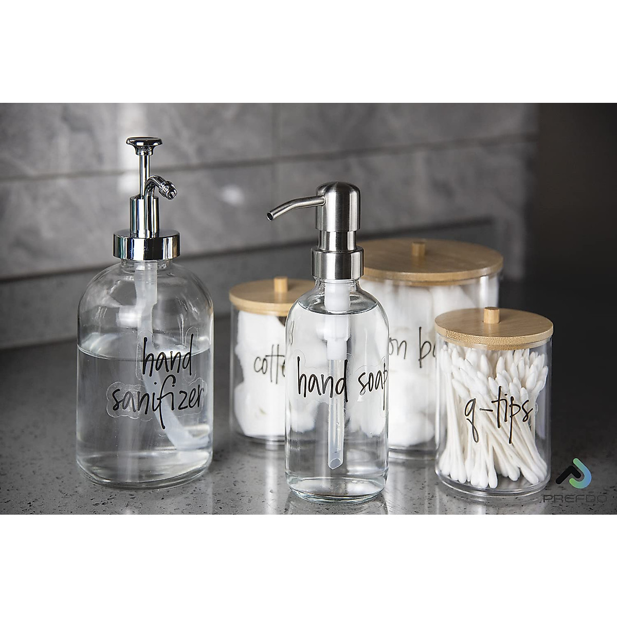 153 Bathroom Organization Labels, Prefdo Waterproof Black Script Preprinted on Clear Stickers for Storage Bins Bathroom Containers Hand Soap Labels Bottles Makeup Organizer (Black)